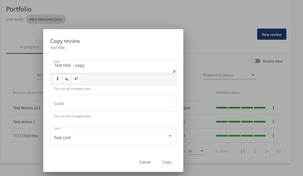 Add, copy, move, transfer or close a review - RMW Knowledge Base